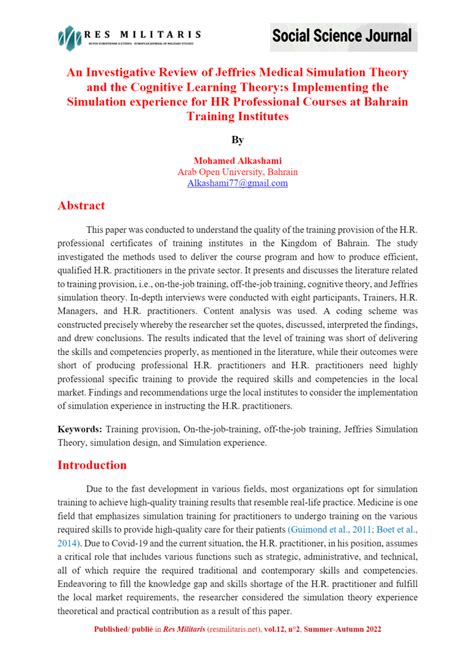 Pdf 7 An Investigating Review Of Jeffries Medical Simulation Theory And The Cognitive