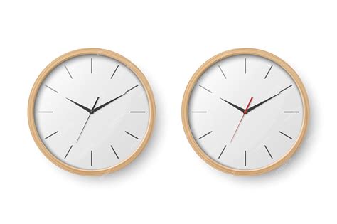 Векторные 3d реалистичные деревянные коричневые настенные офисные часы набор иконок дизайн