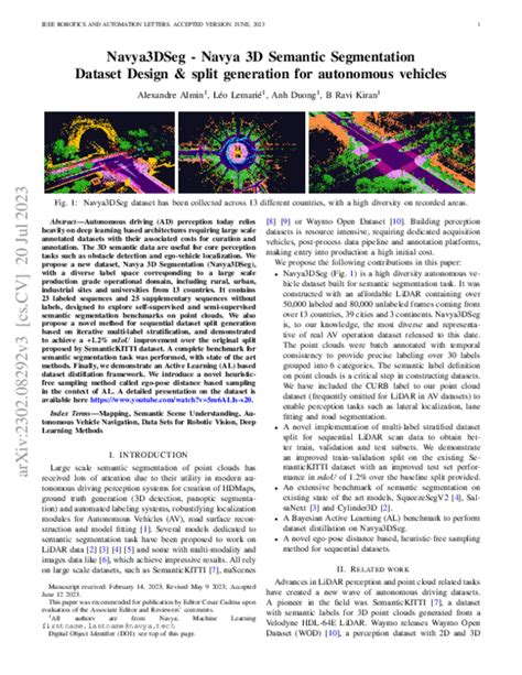 Pdf Navya3dseg Navya 3d Semantic Segmentation Dataset And Split Generation For Autonomous