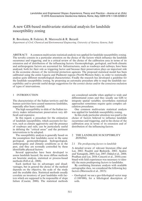 Pdf A New Gis Based Multivariate Statistical Analysis For Landslide Susceptibility Zoning