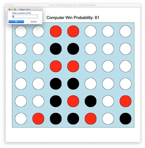 connect four game with monte carlo tree and python turtle python and