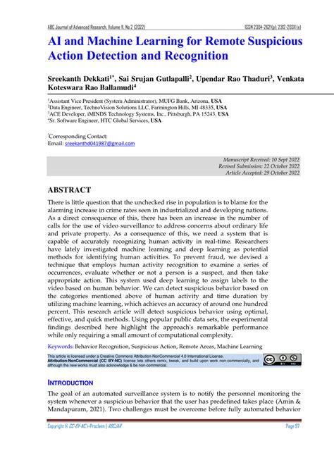 Pdf Ai And Machine Learning For Remote Suspicious Action Detection And Recognition