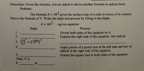 SOLVED Directions Given The Formula You Are Isked To Derive Another Formula In Radical Form