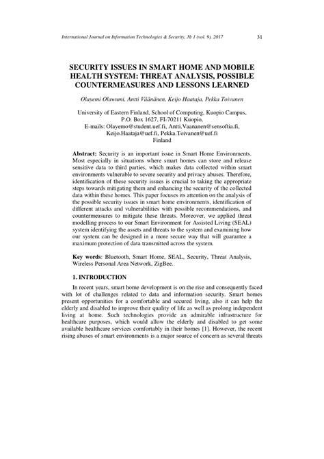 Pdf Security Issues In Smart Homes And Mobile Health System Threat Analysis Possible