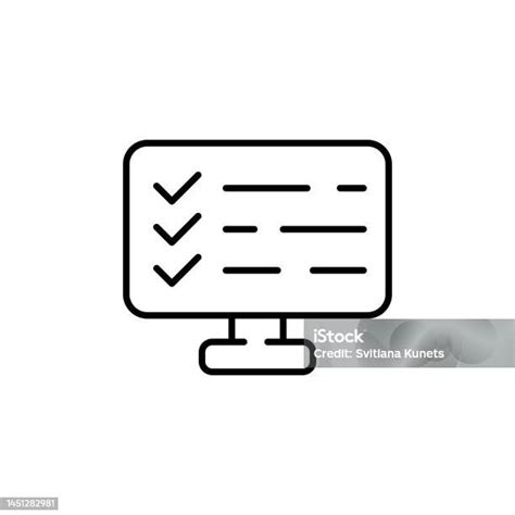 컴퓨터 라인 아이콘입니다 화면 모니터 전자 제품 브라우저 인터넷 월드 와이드 웹 데이터 지식 기술 개념입니다 흰색 배경에 벡터 검은 선 아이콘 0명에 대한 스톡 벡터 아트