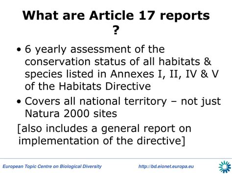 Ppt Nature Reporting Under The Habitats And Birds Directive Measuring Progress To Target 1