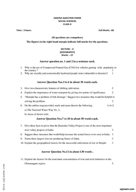 Manipur Hslc Social Science Sample Paper 2024 Pdf Bosem 10th Social Science Model Question