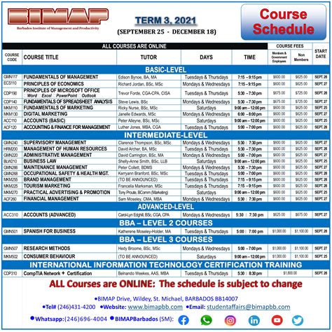 Bimap Course Schedule Term 3 2021 Bimap