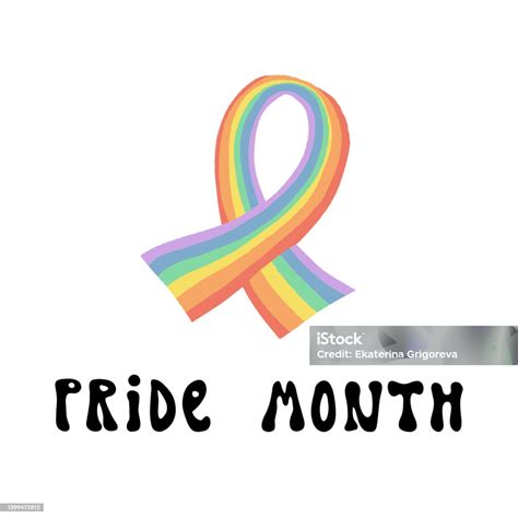 Lgbt 커뮤니티 개념에 대한 레인보우 리본 인식 아이콘 Lgbtq 프라이드 월 축하 벡터 일러스트 레이 션과 70 년대 스타일 레터링 동성애자의 권리에 대한 스톡 벡터