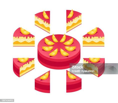 케이크 조각 감귤류 파이 인포그래픽 세트 전체 케이크와 그 부분 등등 측정 보기 후식 파이에 대한 스톡 벡터 아트 및 기타
