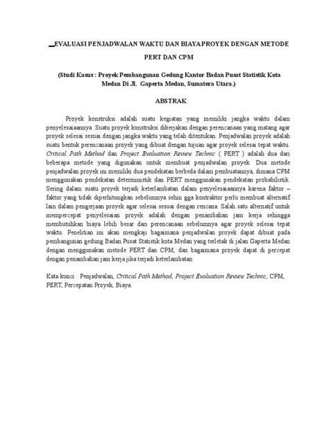 Pdf Evaluasi Penjadwalan Waktu Dan Biaya Proyek Dengan Metode Pert Dan Cpm Dokumen Tips