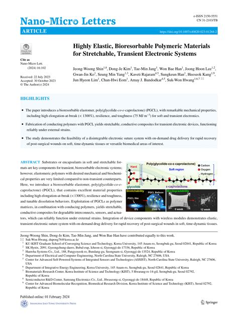Pdf Highly Elastic Bioresorbable Polymeric Materials For Stretchable Transient Electronic