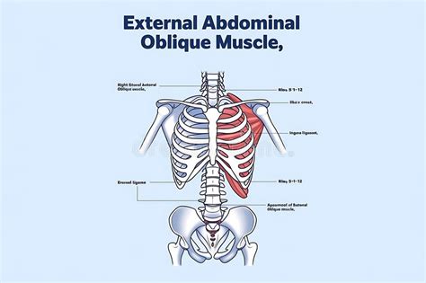 Detailed External Abdominal Oblique Muscle Anatomy Illustration Stock