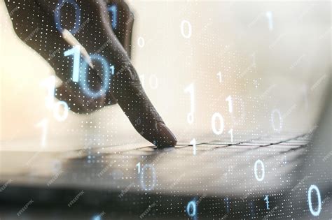 Premium Photo Creative Abstract Binary Code Sketch And Hands Typing On Computer Keyboard On