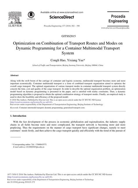 Pdf Optimization On Combination Of Transport Routes And Modes On