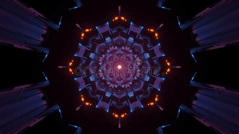 Futuristic Symmetrical Abstract Background With Octagon Shapes And Colorful Neon Lights Stock