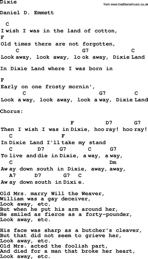 Top 1000 Folk And Old Time Songs Collection Dixie Lyrics With Chords