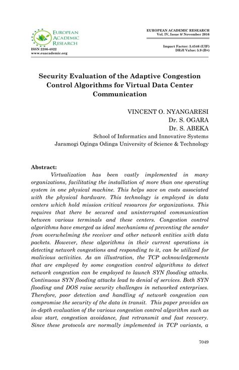 Pdf Security Evaluation Of The Adaptive Congestion Control Algorithms For Virtual Data Center