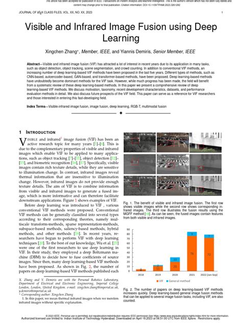 Visible And Infrared Image Fusion Using Deep Learning Pdf