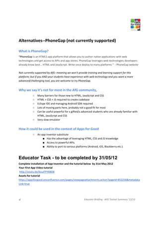 Notes From Educator Pre Training Briefing 1 Summary Of AfG Toolset