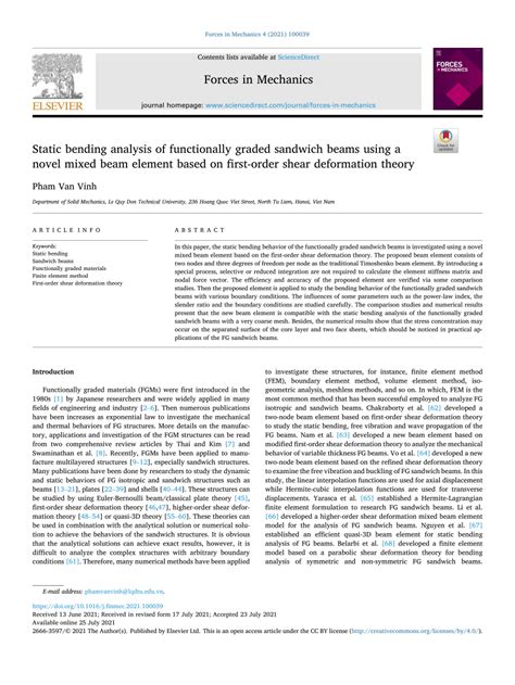 Pdf Static Bending Analysis Of Functionally Graded Sandwich Beams Using A Novel Mixed Beam