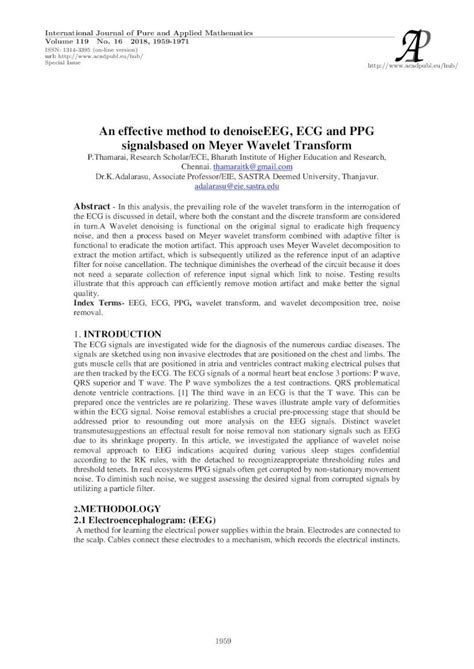 Pdf An Effective Method To D Enoise Eeg Ecg And Ppg Signals A Photoplethysmogram Ppg Is