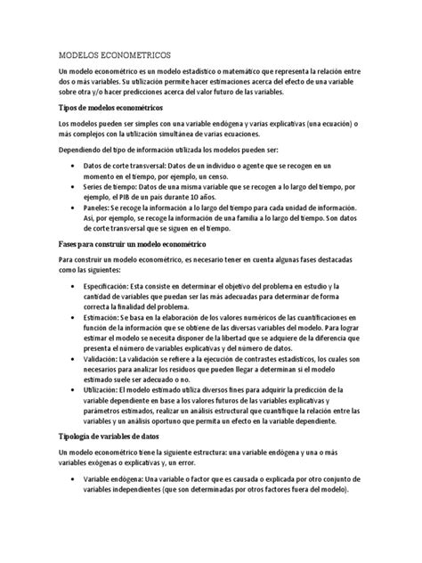 Modelos Econometricos Pdf Econometría Estadísticas