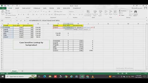 Case Sensitive Data Fetch By Sumproduct Formula Youtube