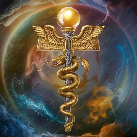 Premium Photo Golden Staff Of Aesculapius Rendering