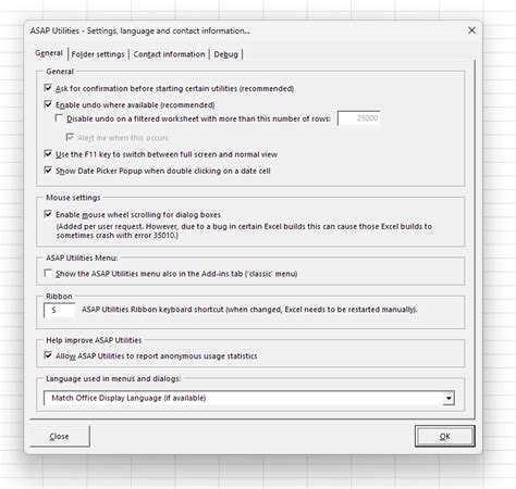 Settings Language And Contact Information Extra Features For Excel