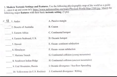 [solved] 5 Modern Tectonic Settings And Features Use The Following Course Hero