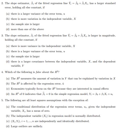 Solved 2 The slope estimator ß1 of the fitted regression Chegg com