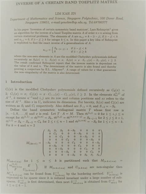 PDF INVERSE OF A CERTAIN BAND TOEPLITZ MATRIX