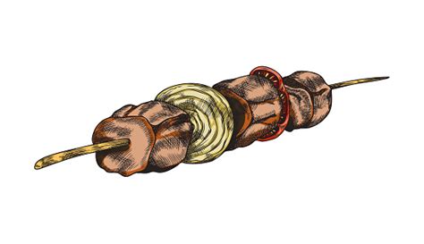 침에 구운 고기 조각 손으로 그린 컬러 벡터 일러스트 레이 션 고기에 대한 스톡 벡터 아트 및 기타 이미지 고기 구이 굽기 Istock