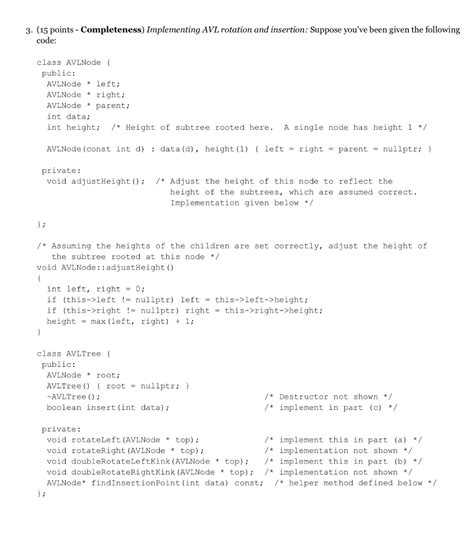 Solved 3 15 Points Completeness Implementing AVL Chegg