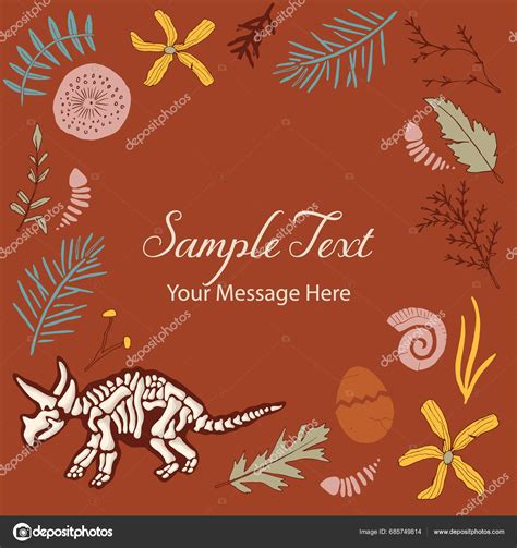Dinosaur Skeleton Other Botanical Fossils Vector Frame Background Stock