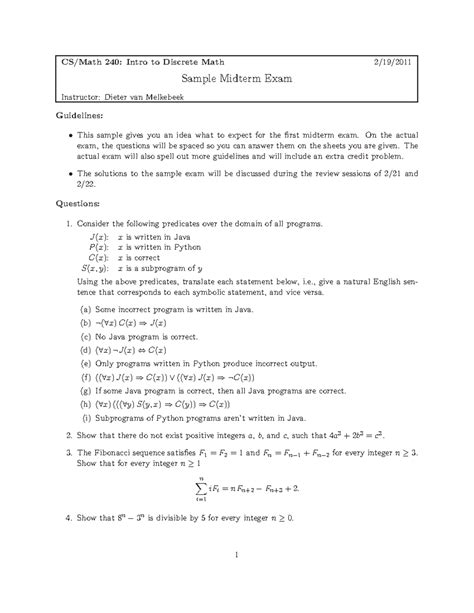 Midterm 1 Sample Csmath 240 Intro To Discrete Math 219 Sample Midterm Exam Instructor
