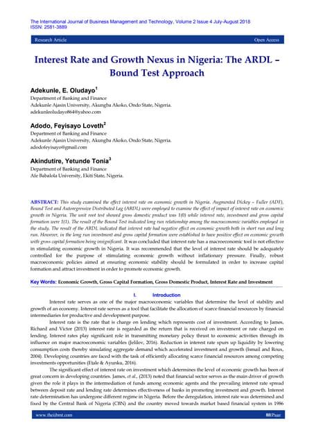 Interest Rate And Growth Nexus In Nigeria The Ardl Bound Test Approach Pdf Business