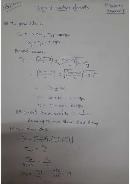 Design Of Machine Elements Assignment 1pdf