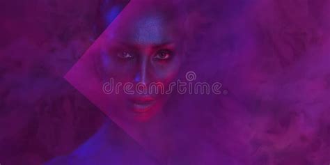 Vape Party Nightlife Beautiful Woman Smoking Art Portrait Stock