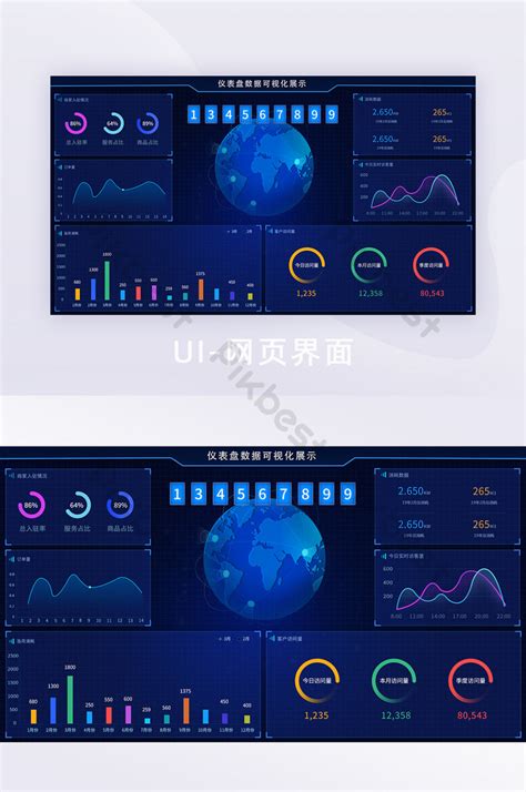 Dark Blue Technology Sense Data Visualization Large Screen Background Web Interface Diagram Ui