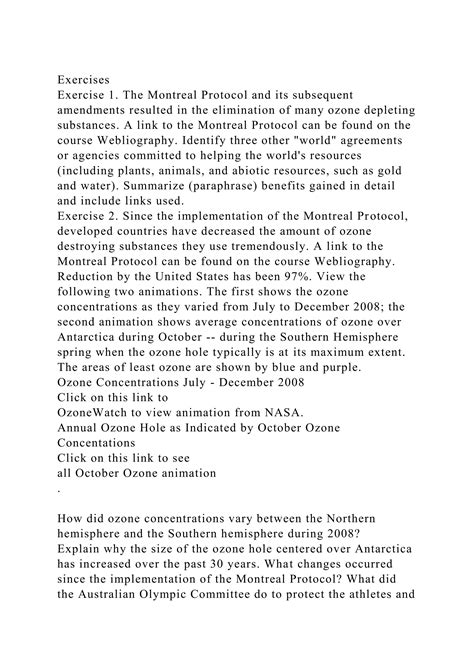 Exercisesexercise 1 The Montreal Protocol And Its Subsequent Amendocx