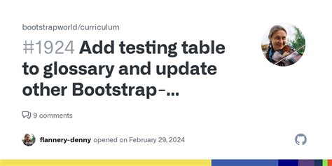 Add Testing Table To Glossary And Update Other Bootstrap Specific Definitions · Issue 1924
