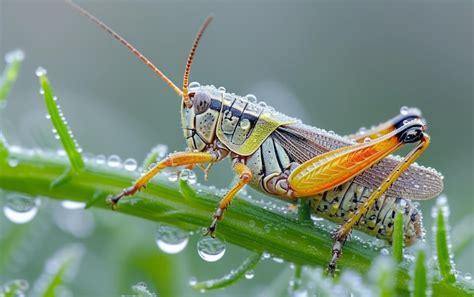 Premium Photo A Zoomed In Photograph Showcasing A Grasshopper Colorful Patterns