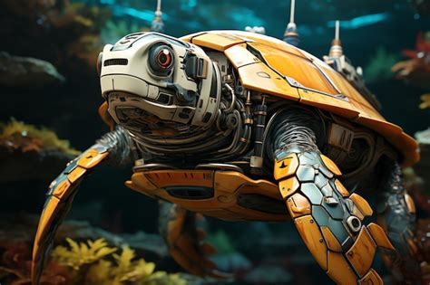 Robot Sea Turtle Gliding Gracefully Premium Ai Generated Image