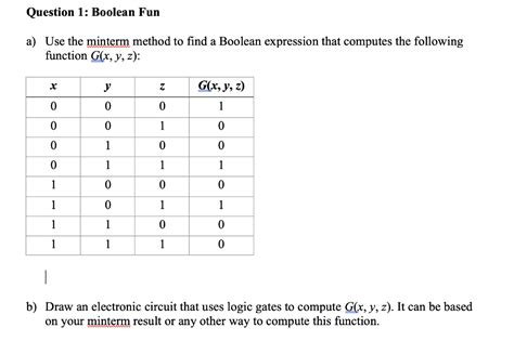 Solved Question 1 Boolean Fun A Use The Minterm Method To