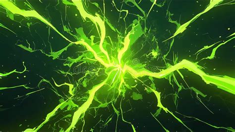 Abstract Animated Illustration Of A Powerful Green Electric Strike Pattern On A Black