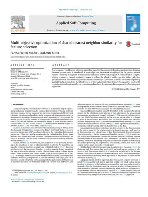 2015 elsevier multi objective optimization of shared nearest neighbor
