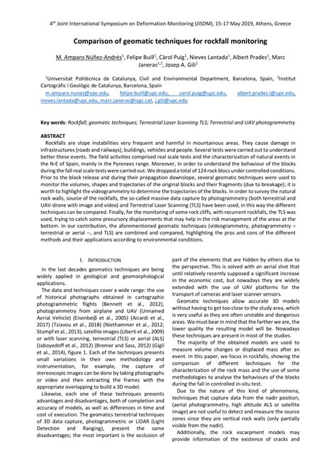 Pdf Comparison Of Geomatic Techniques For Rockfall Monitoring
