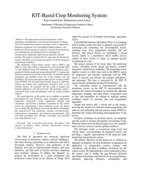 Iot Based Crop Monitoring System Pdf Agriculture Internet Of Things